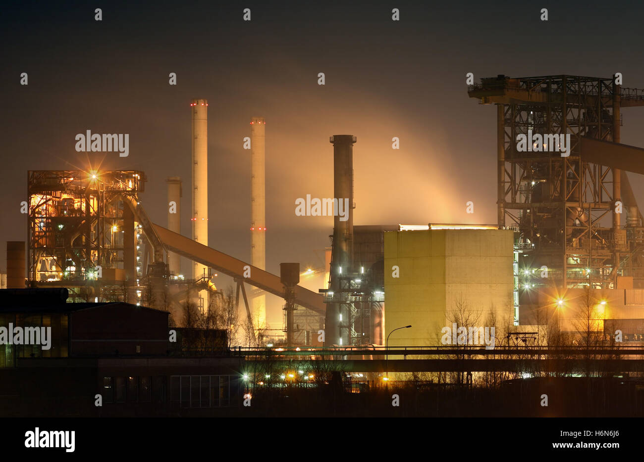 industry night photograph long-term exposure steel steel mill furnace ...