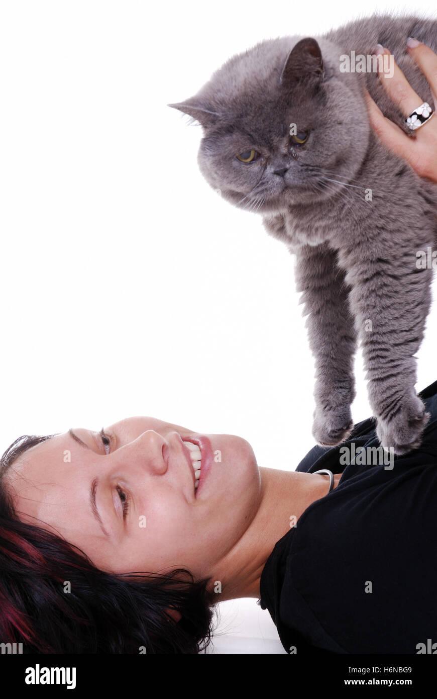 young woman with cat Stock Photo - Alamy