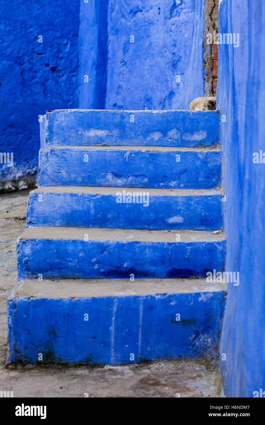 Blue staircase leading to the entrance of the house Stock Photo - Alamy