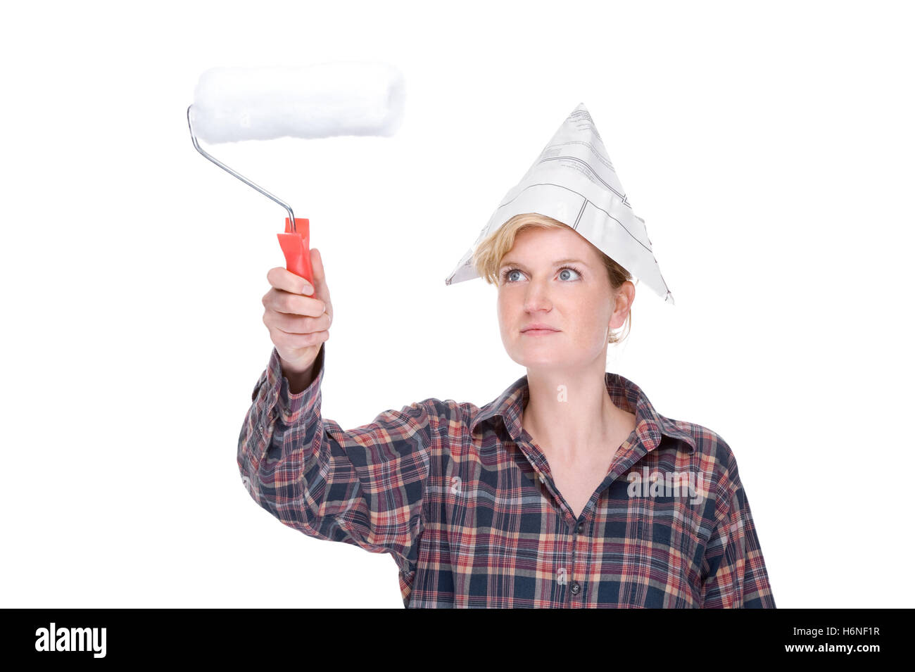 woman with paint roller Stock Photo - Alamy