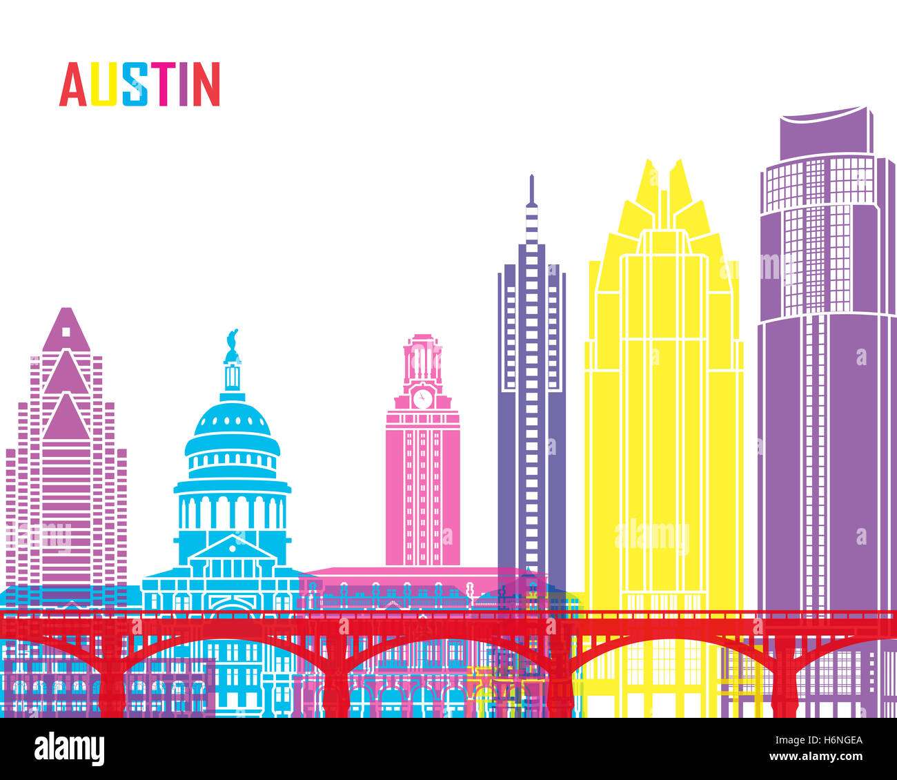 Austin skyline pop in editable vector file Stock Photo - Alamy