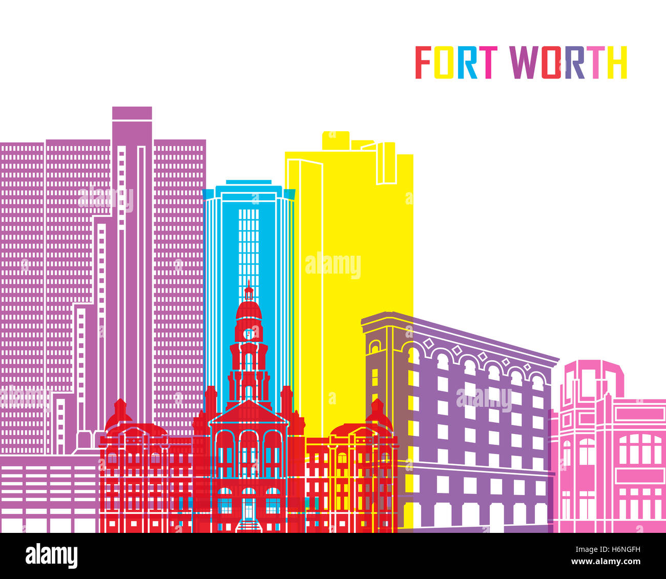 Fort Worth skyline pop in editable vector file Stock Photo - Alamy