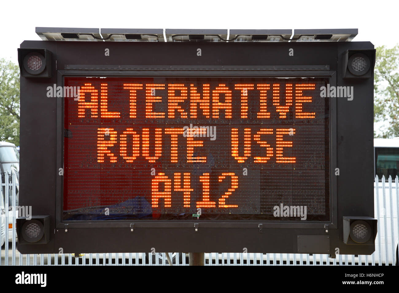 Closeup of a roadside mobile, solar powered dot-matrix road sign ...