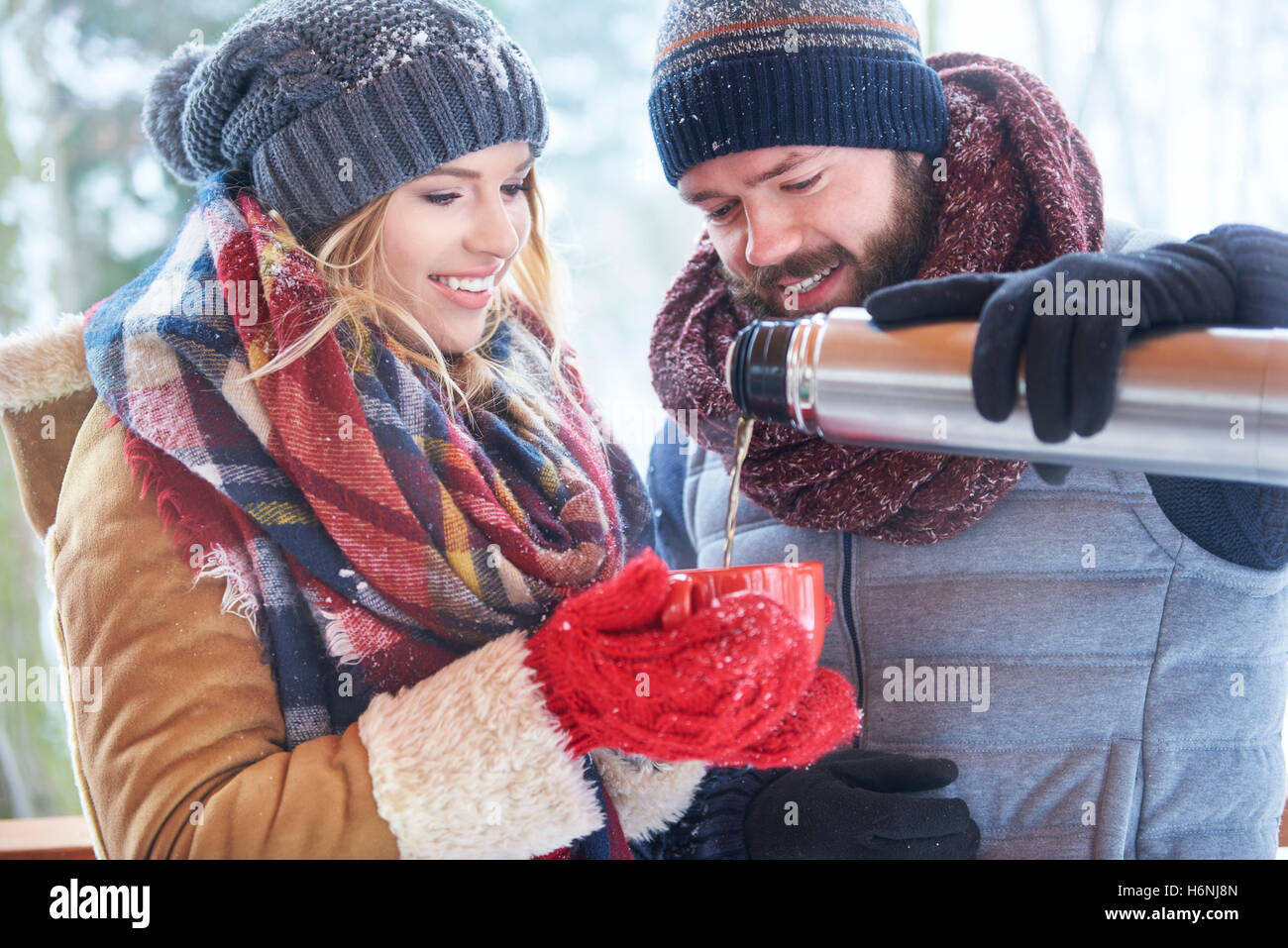 Couple drinking tea in forest hi-res stock photography and images - Alamy