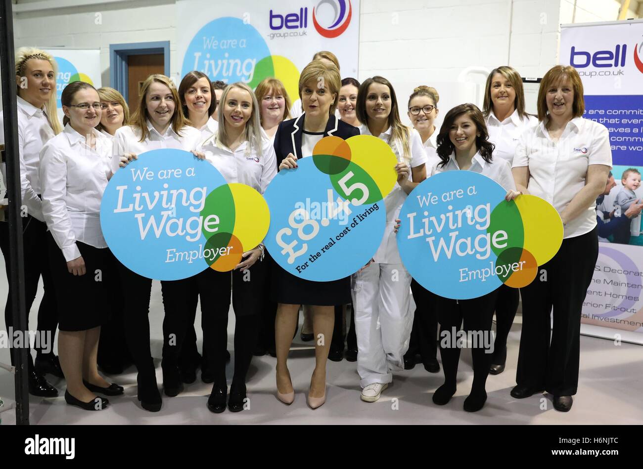 Scotland's First Minister Nicola Sturgeon with staff at the Bell Group ...