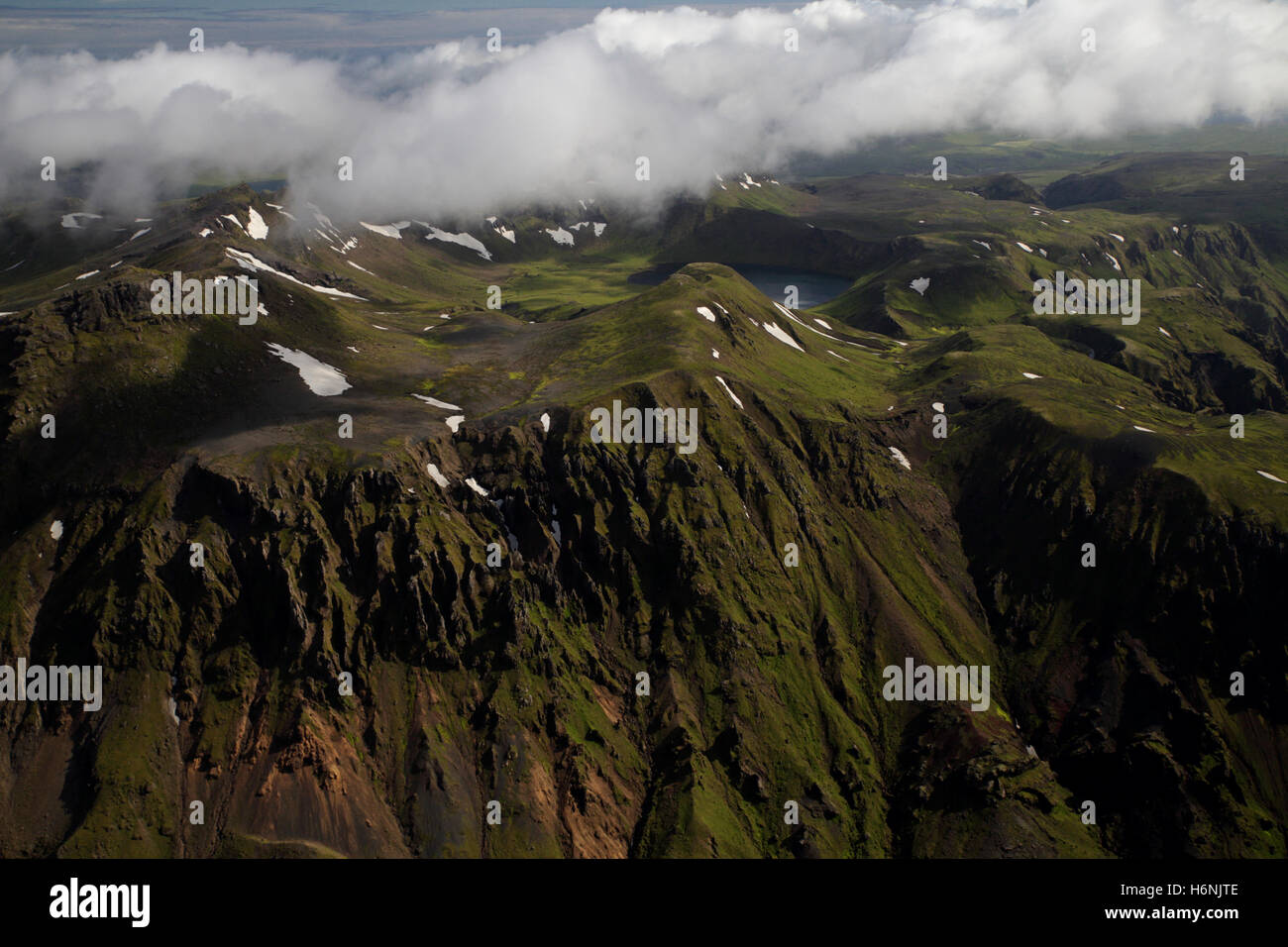 Aerial photo of rivers and lakes, mountain in the highlands of Iceland ...