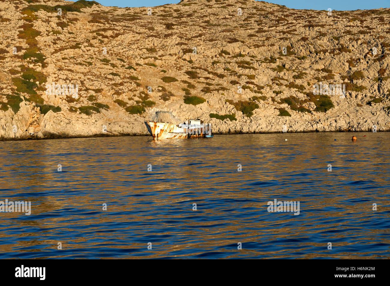 Ship wreck, Makri Island near Rhodes, Dodecanese Islands, Greece Stock ...
