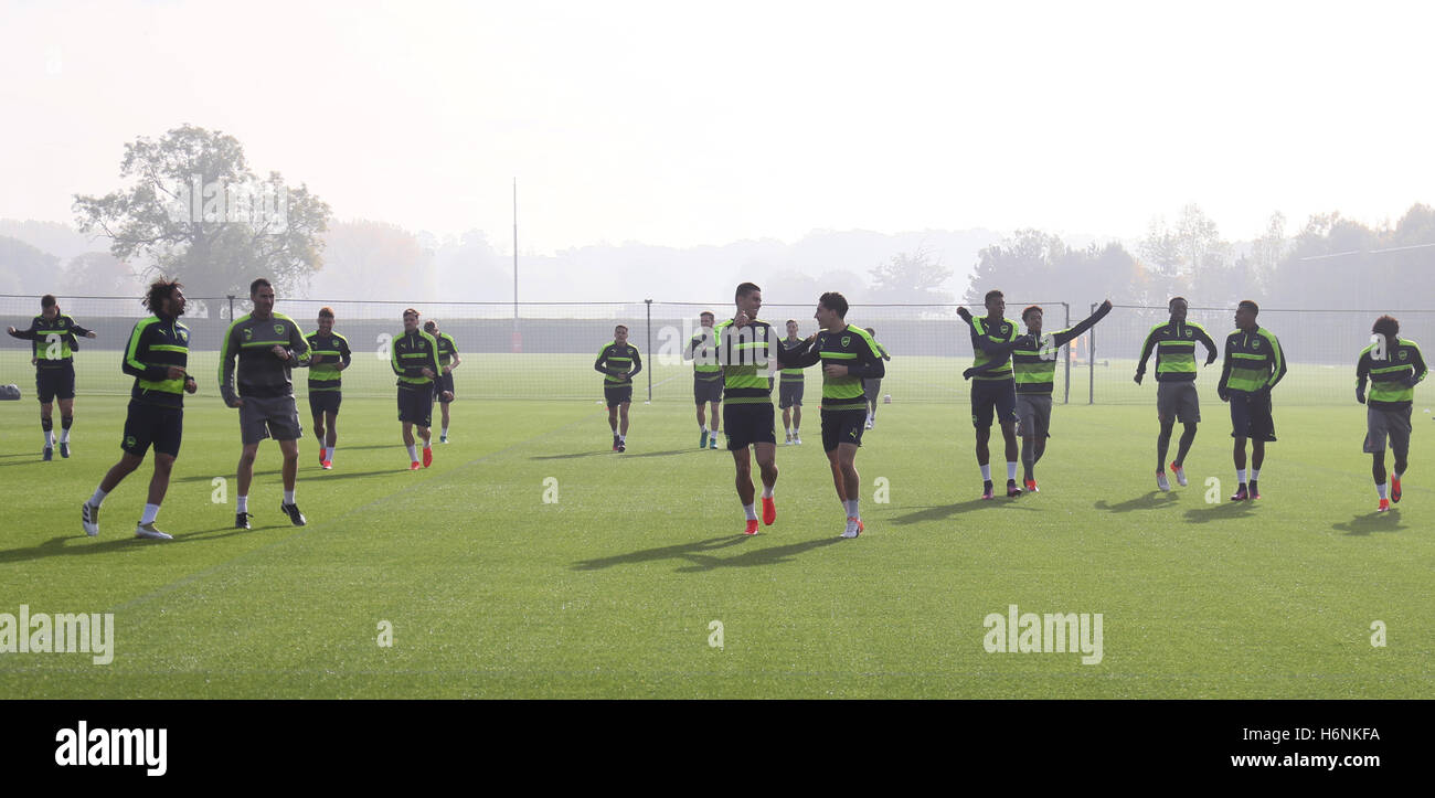 The arsenal squad during a training session at london colney hi-res ...