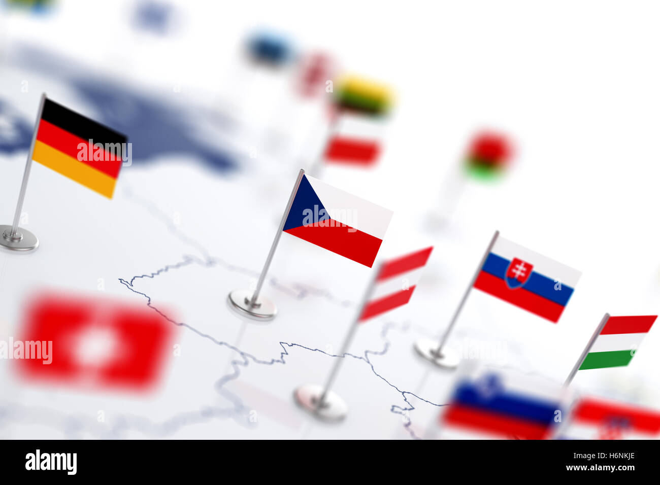 Chech flag in the focus. Europe map with countries flags. Shallow depth ...