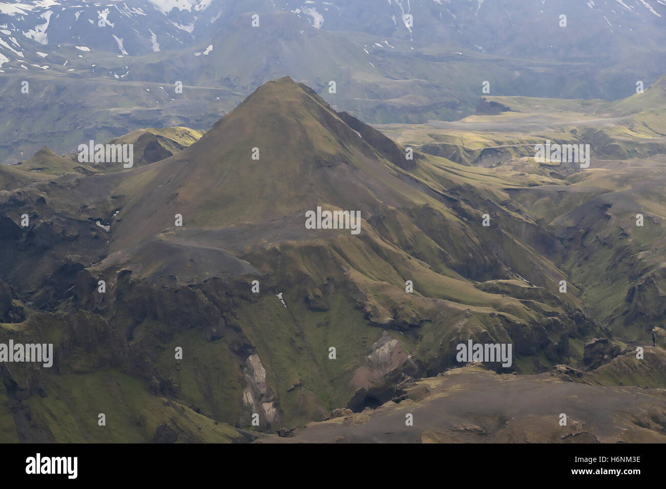 Aerial photo of rivers and lakes, mountain in the highlands of Iceland ...