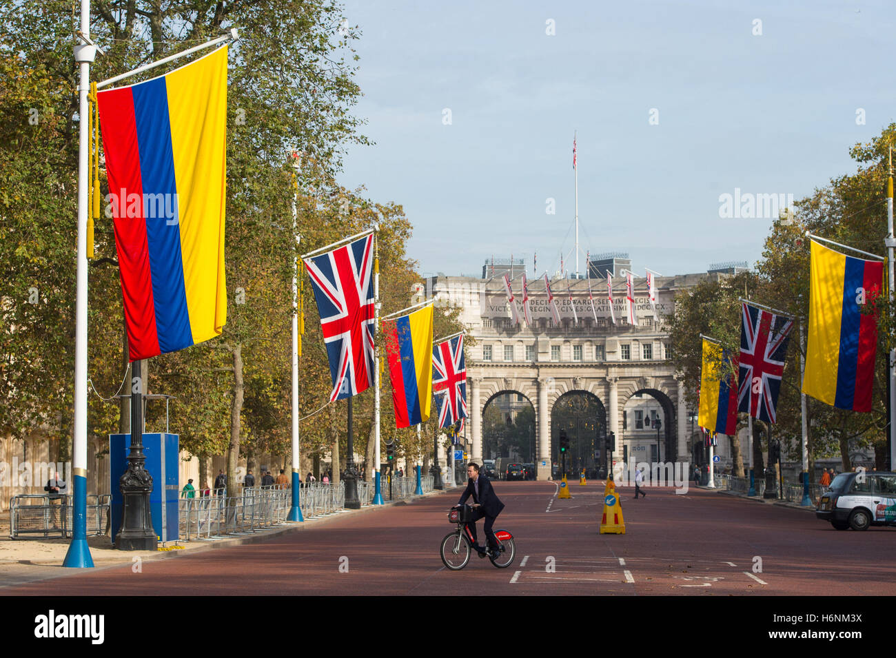 Flags of the UK and Colombia flying on the Mall, London, ahead of the ...
