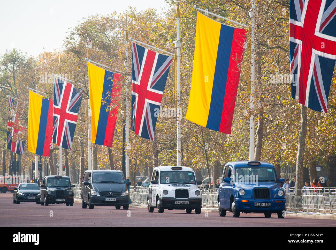Flags of the UK and Colombia flying on the Mall, London, ahead of the ...