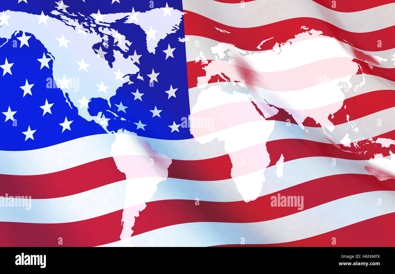 Flag USA and world map (done in 3d rendering Stock Photo - Alamy