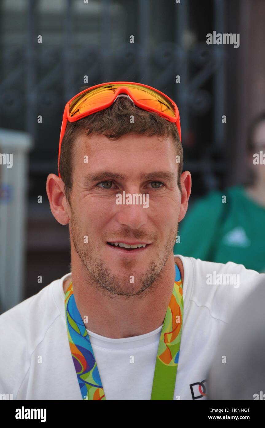FRANKFURT AM MAIN, AUGUST 23 2016: Sebastian Brendel, Kanu, welcoming ...