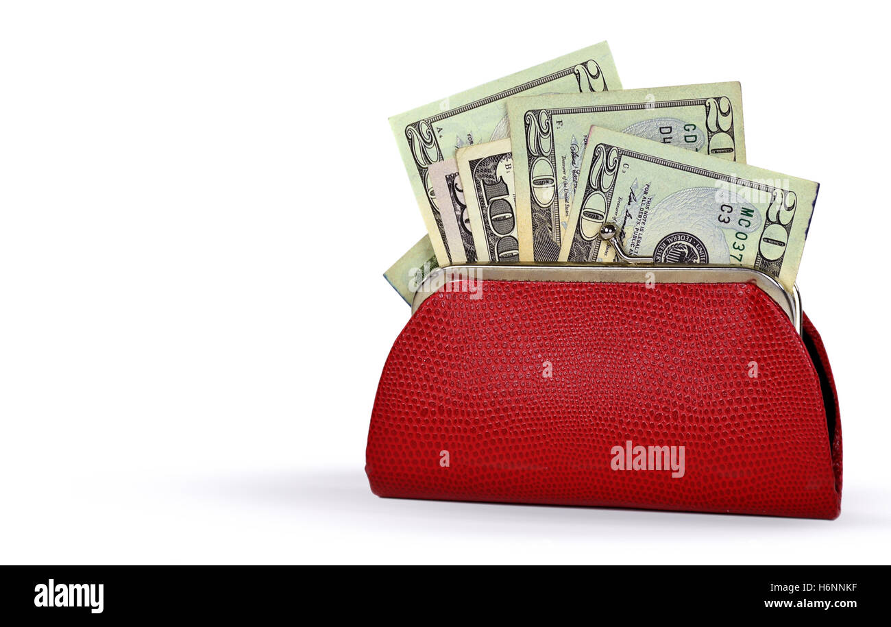 American money in red leather change purse isolated on white Stock ...