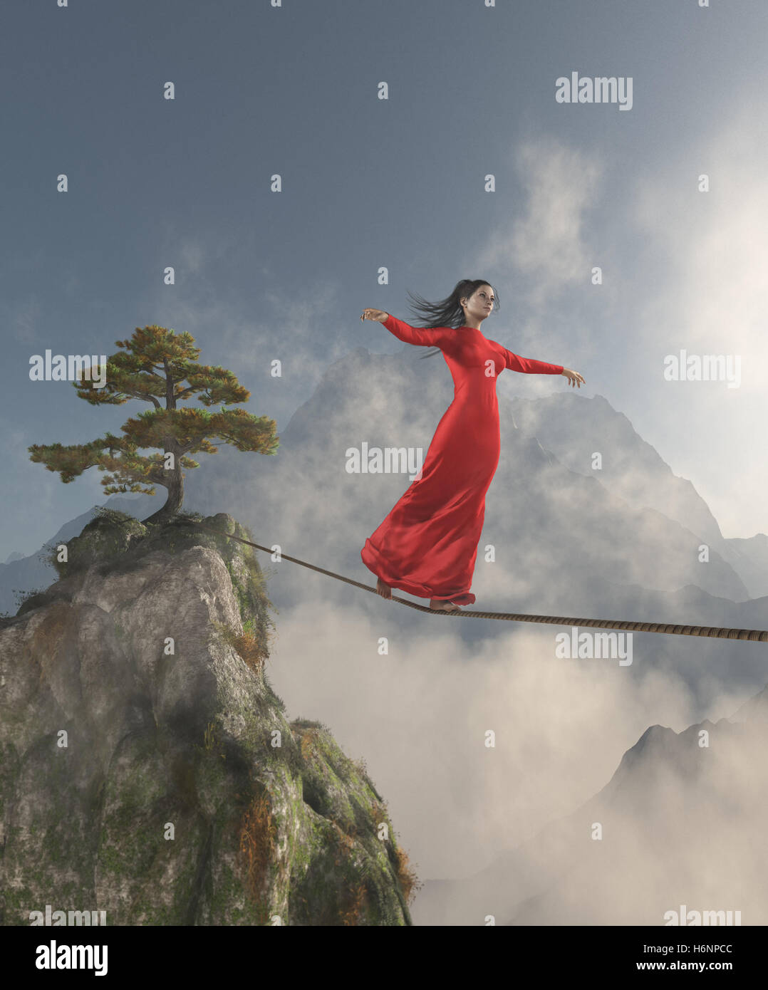 Woman walking tightrope illustration hi-res stock photography and ...