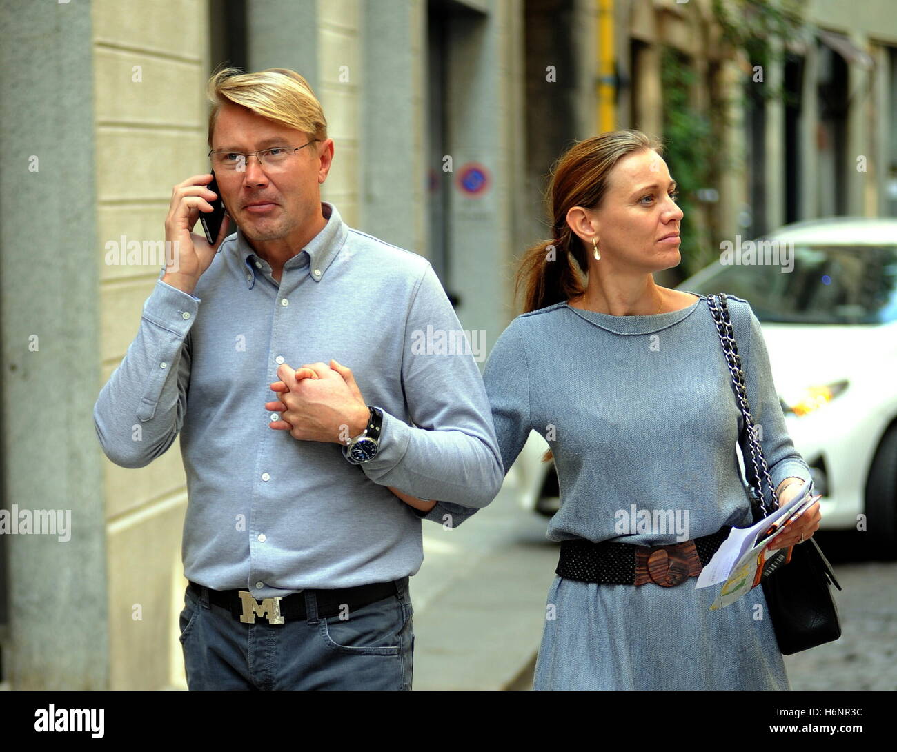 Mika Hakkinen and his partner Marketa Kromotova take a romantic stroll ...