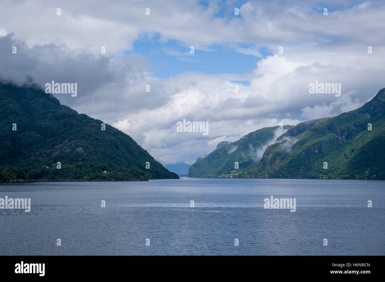 North sea fjord view with green steep shores Stock Photo - Alamy