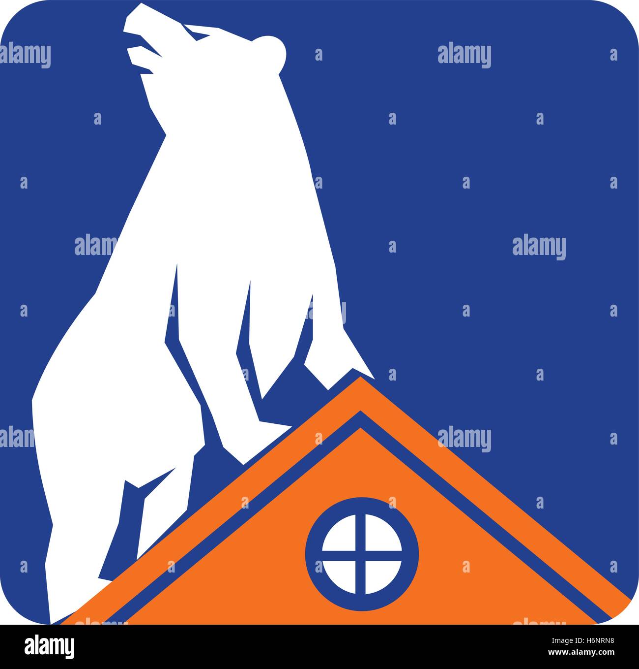 Illustration of a bear on top of roof looking up to the side viewed ...