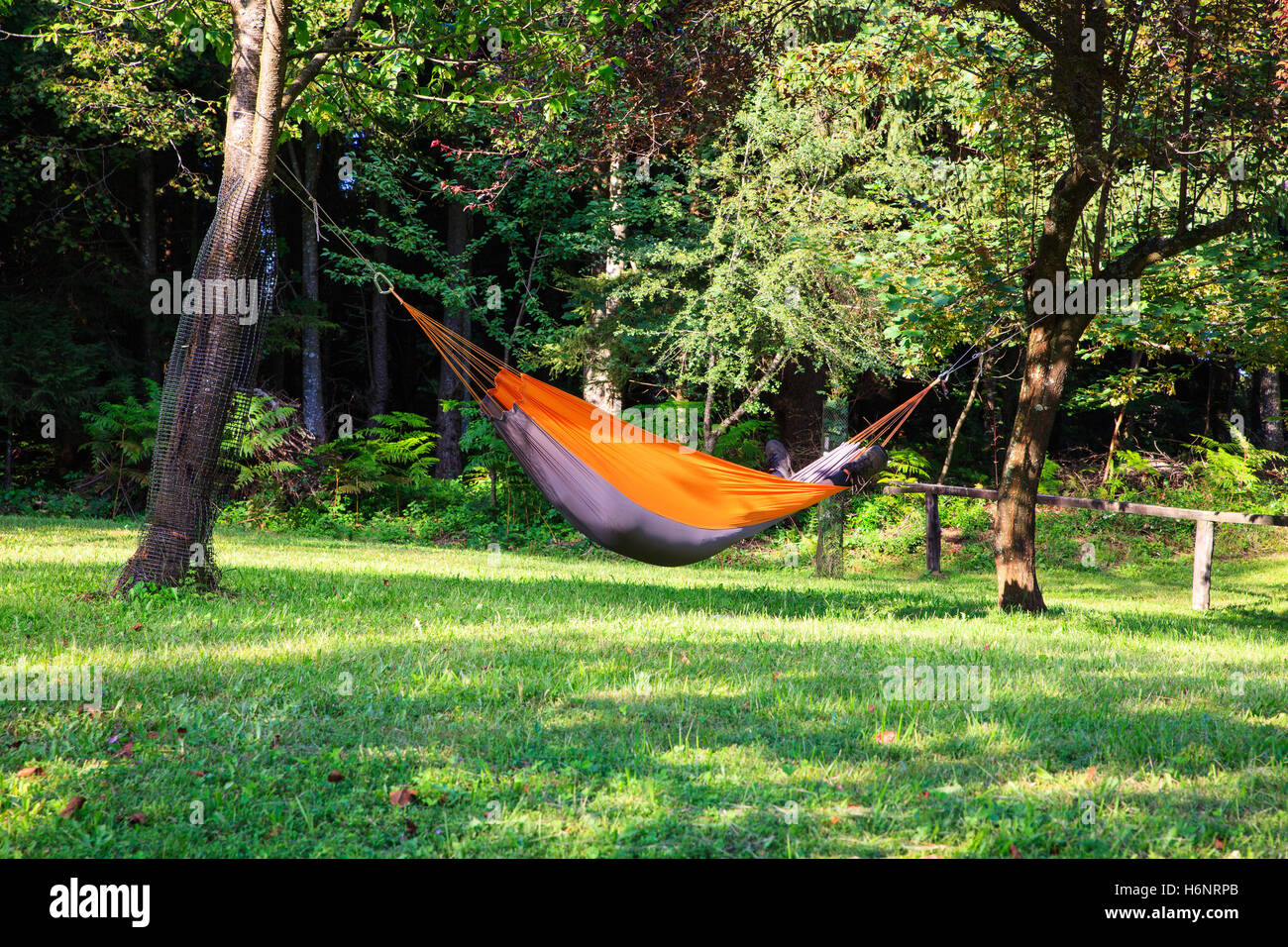 Man taking a break and relax lying on hammock Stock Photo - Alamy