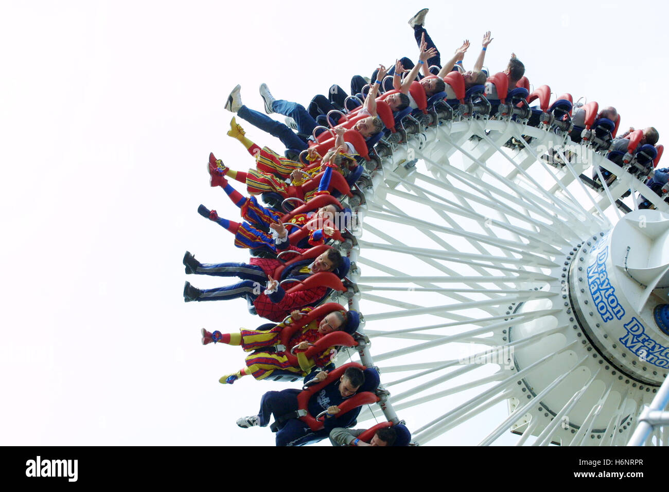 People on board the Maelstrom ride, at Drayton Manor Park, near ...