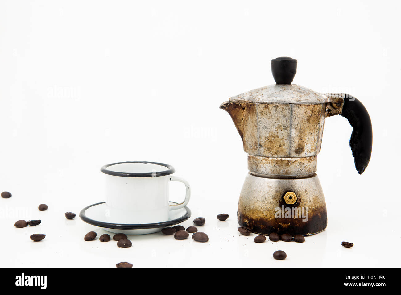 moca maker and coffee cup isolated on white background Stock Photo - Alamy