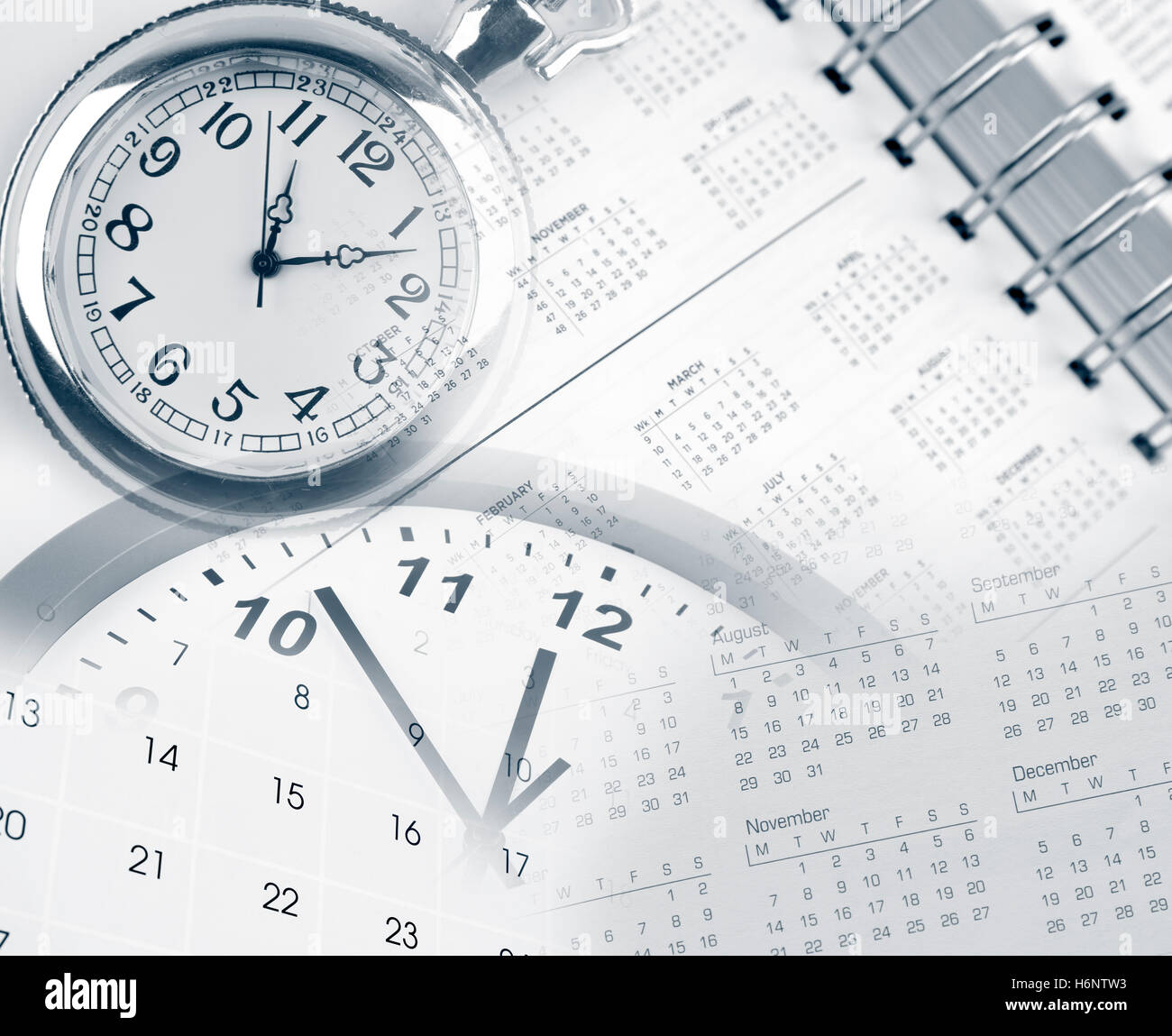 Clocks and calendar pages composite Stock Photo - Alamy
