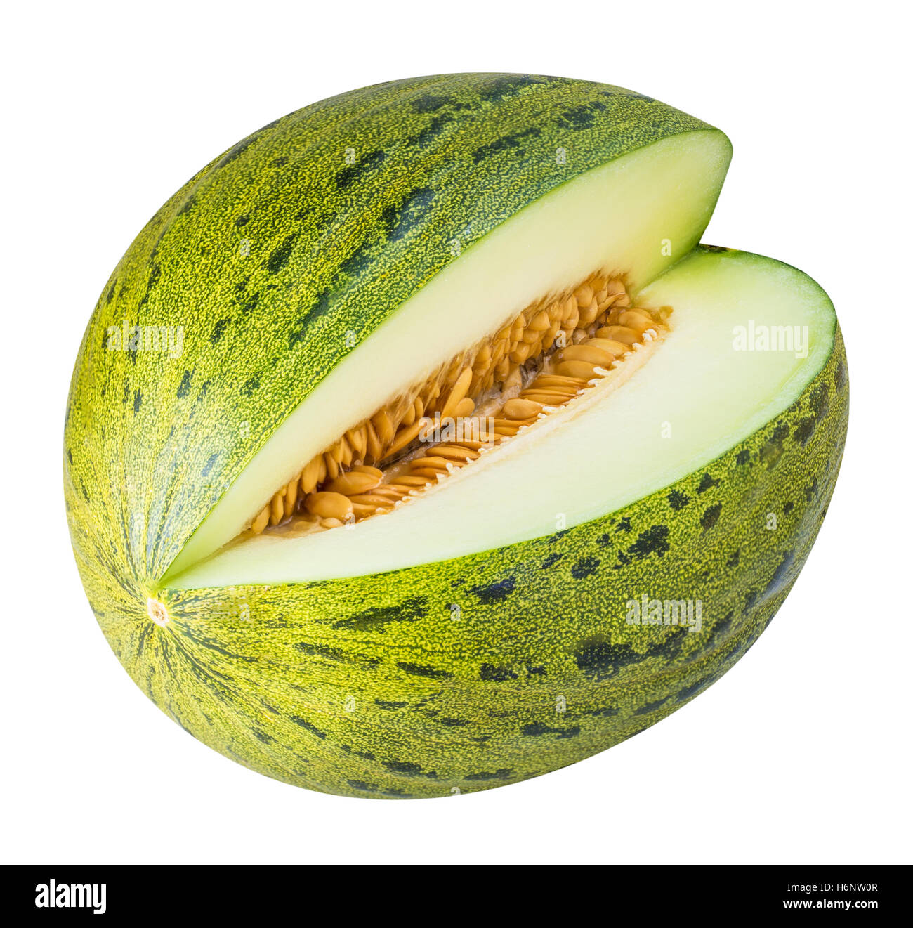 eating green melon isolated on white background with clipping path ...