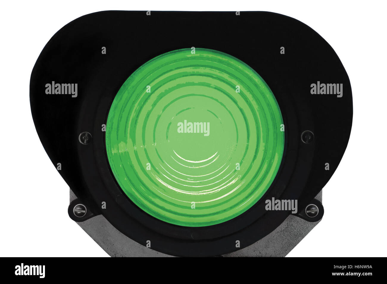 Green light railway traffic dwarf signal set at safe to go ahead ...