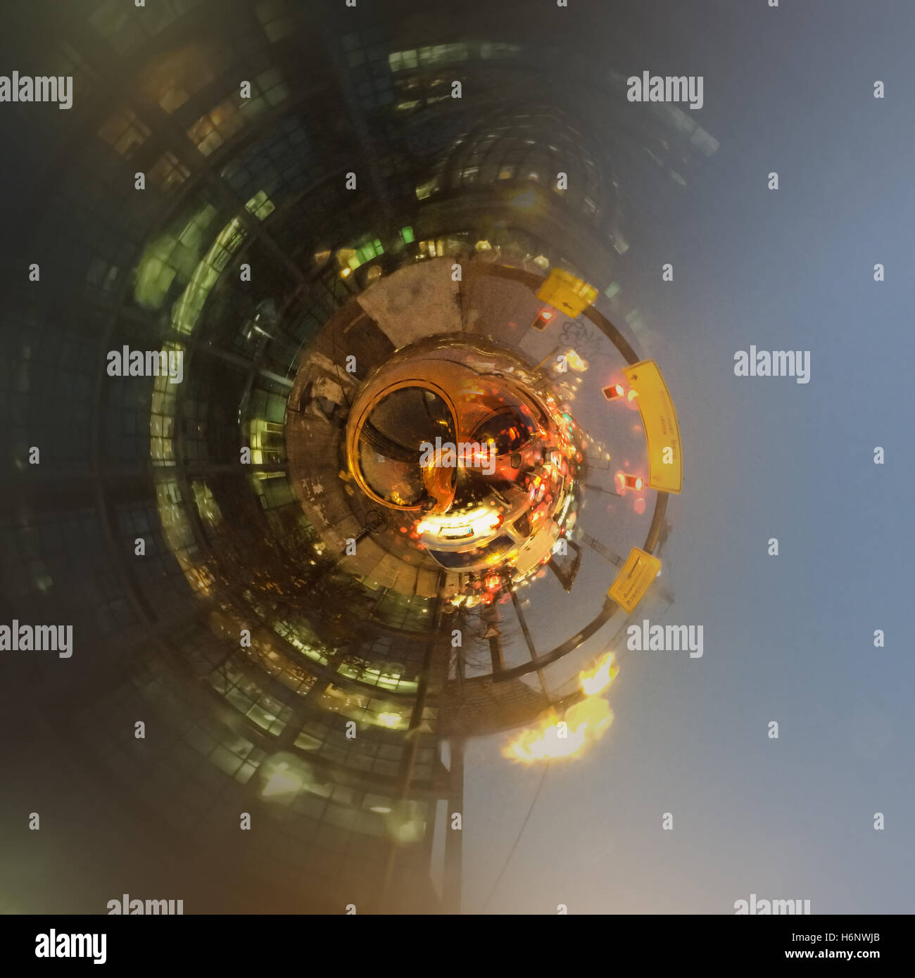 office building and city traffic - abstract fisheye style Stock Photo ...