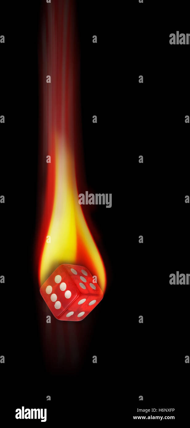 Red hot dice on fire and rolling with room for your type Stock Photo ...