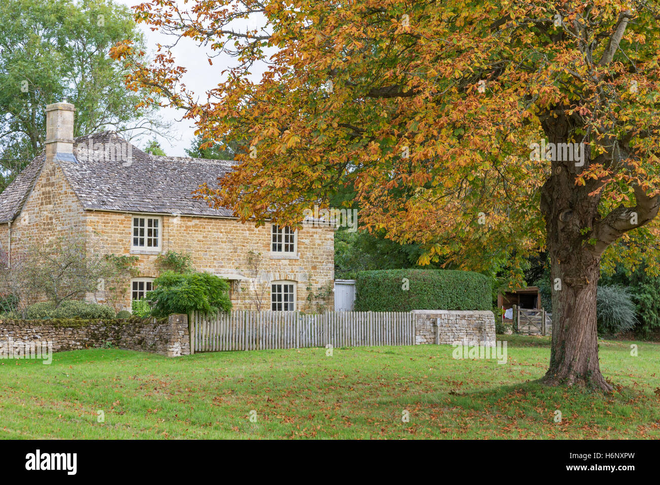 The picturesque Cotswold village of Wyck Rissington in autumn ...