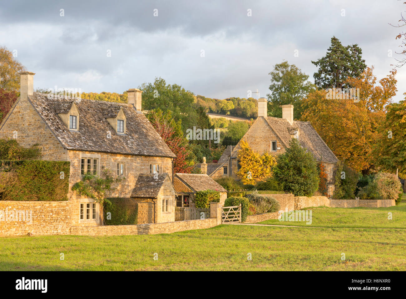 The picturesque Cotswold village of Wyck Rissington in autumn ...