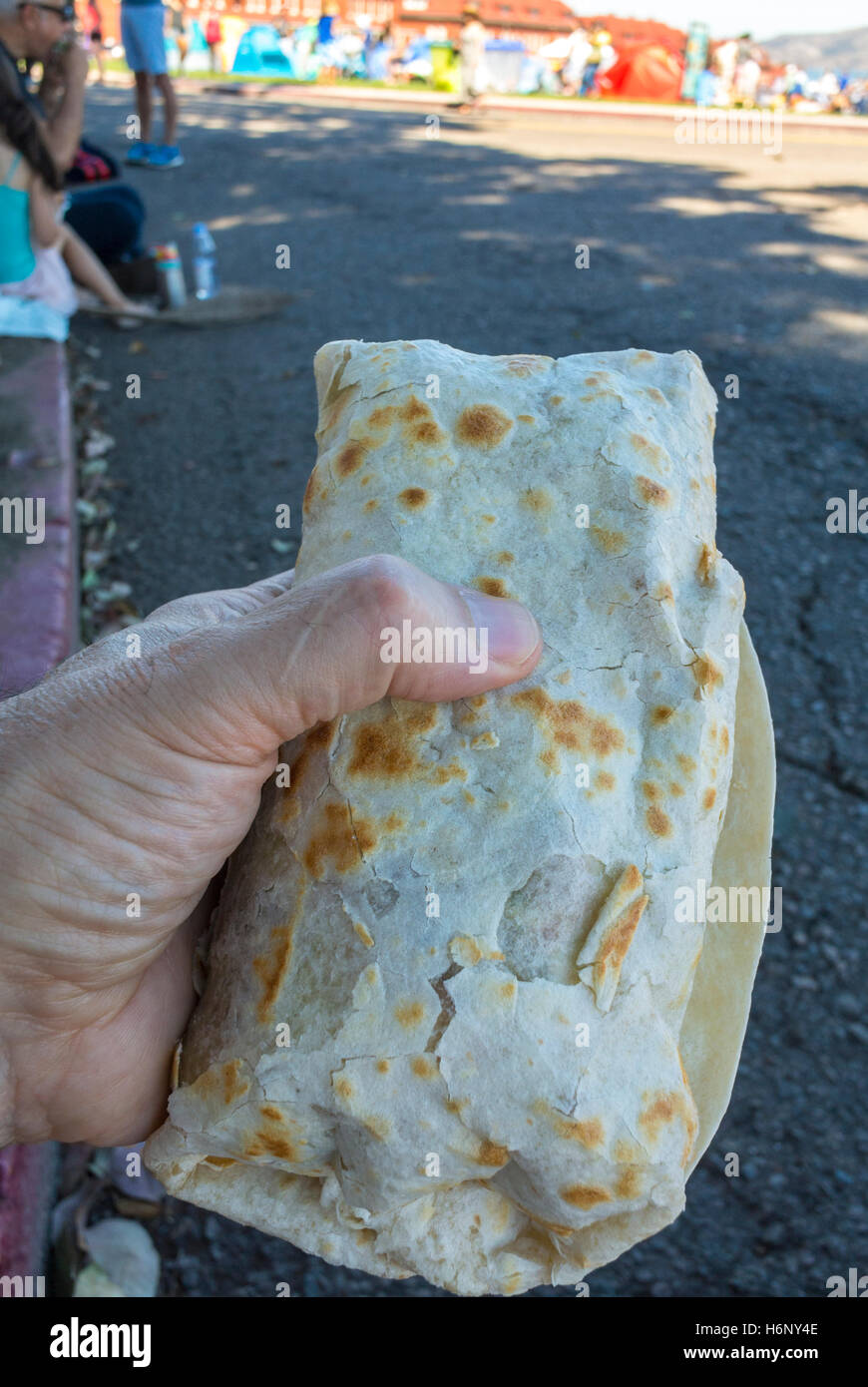 Hand holding mexican street food burrito hi-res stock photography and ...