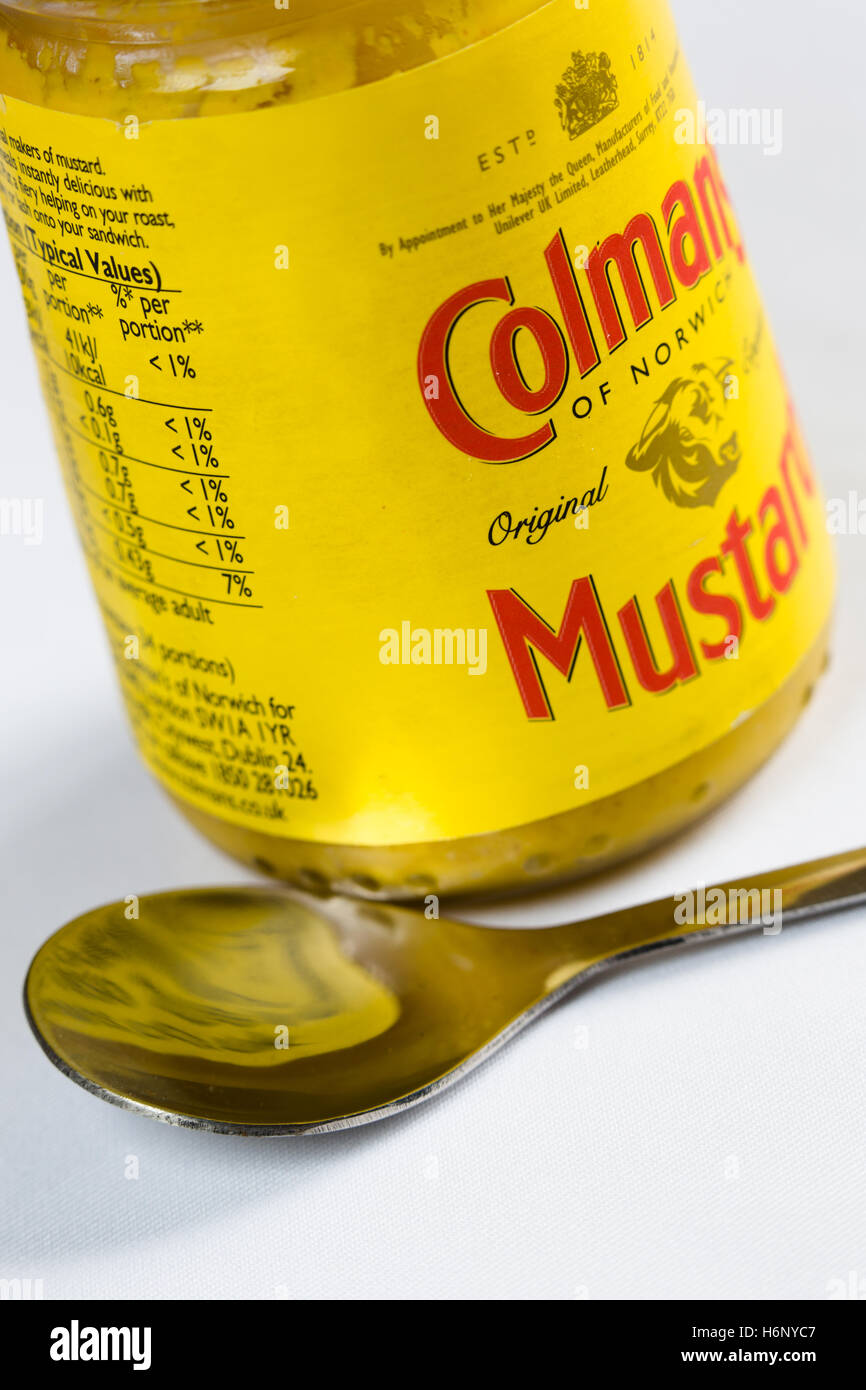 Abstract view of Coleman's English Mustard jar Stock Photo - Alamy