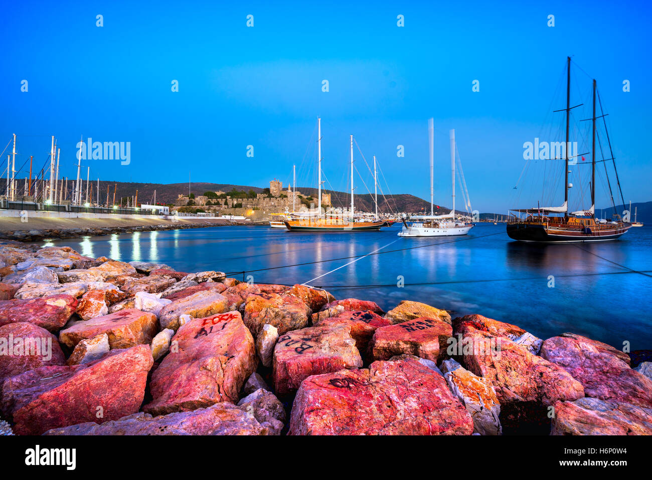 View of Bodrum Castle and Marina at Sunset, Turkey Stock Photo - Alamy
