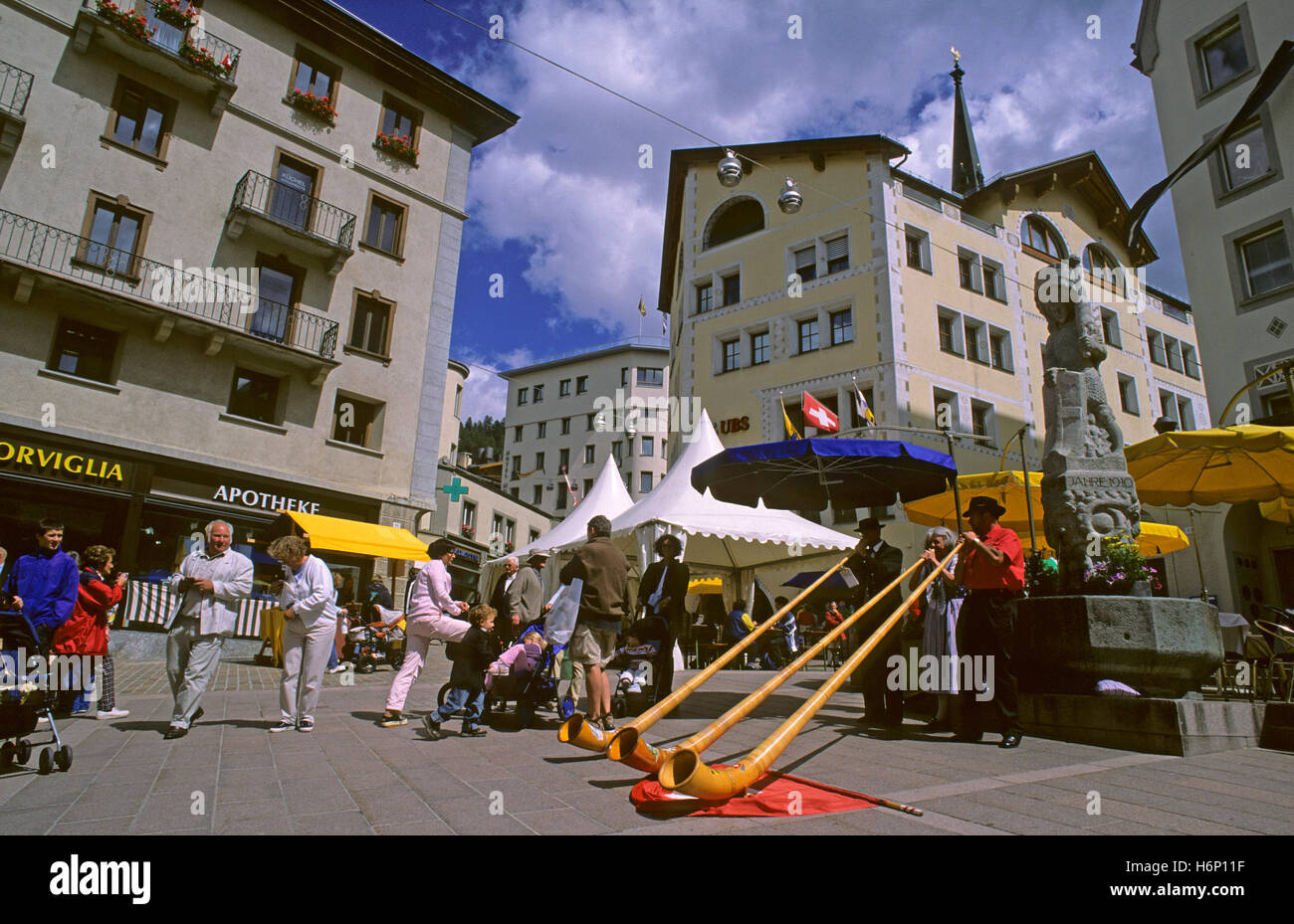 St Moritz, music with alpine horns in Saint Mauritius Square (on the ...