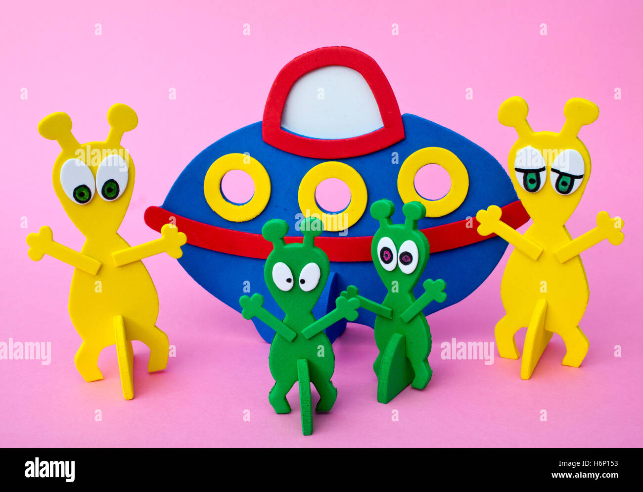 Fun Foam Alien Family and Spacecraft Stock Photo - Alamy