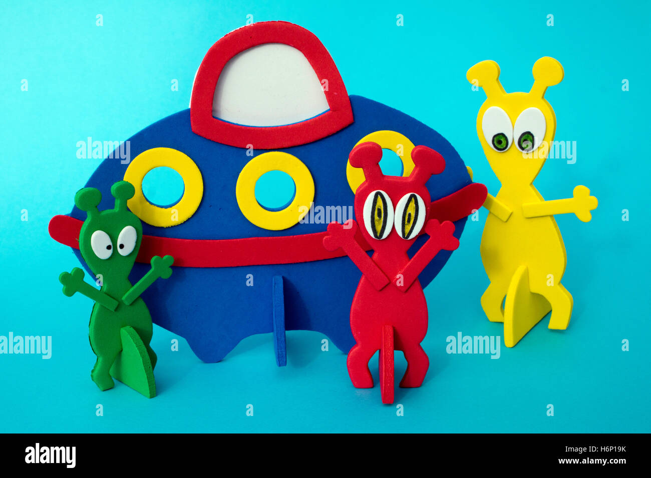 Fun Foam Alien Family and Spacecraft Stock Photo - Alamy
