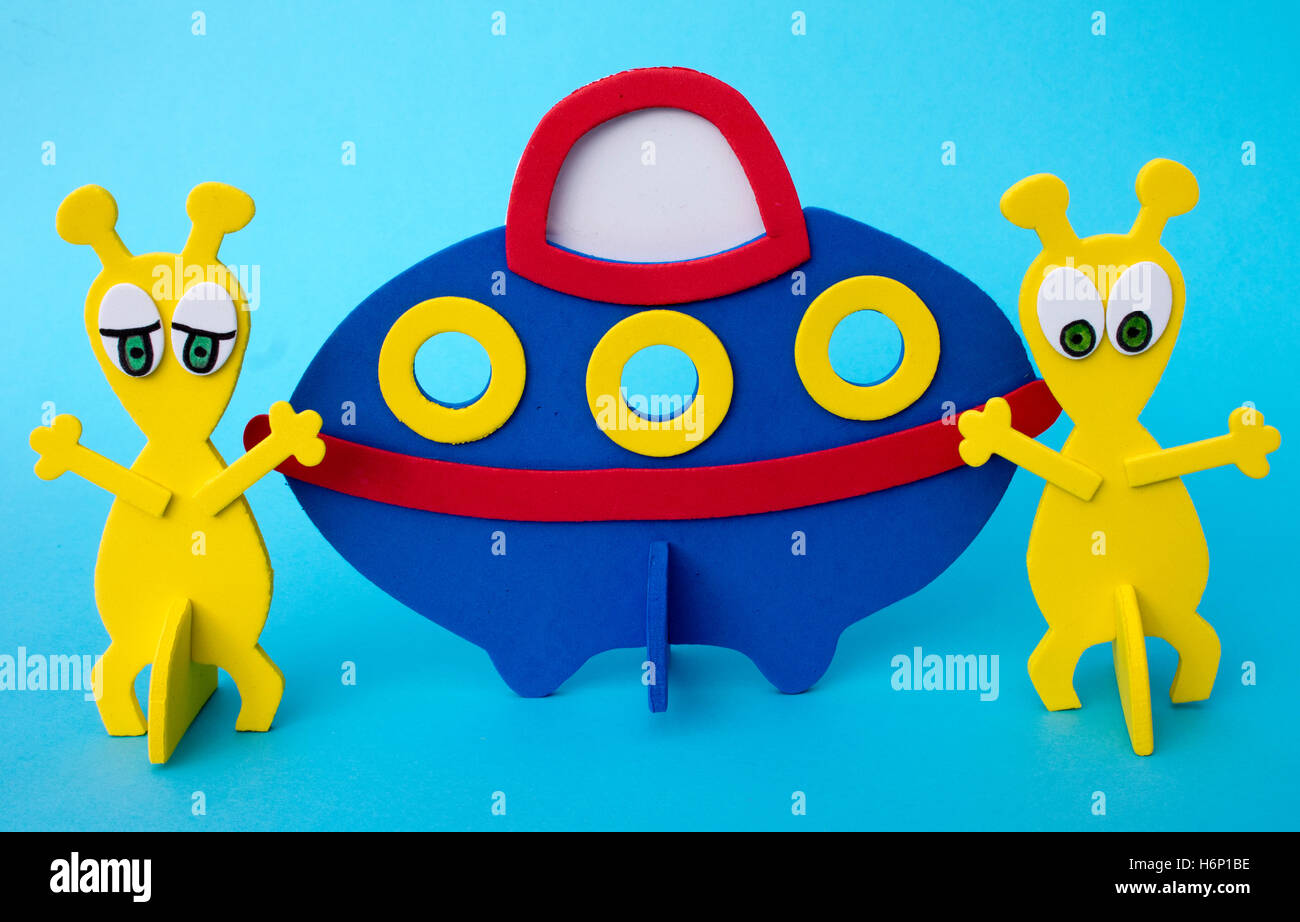 Fun Foam Alien Family and Spacecraft Stock Photo - Alamy