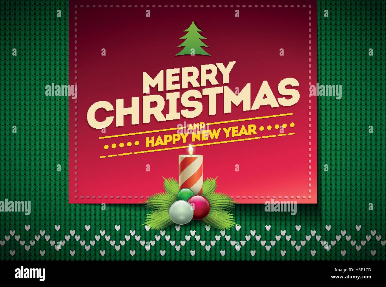 Merry Christmas and Happy New Year message on vector knitted pattern ...