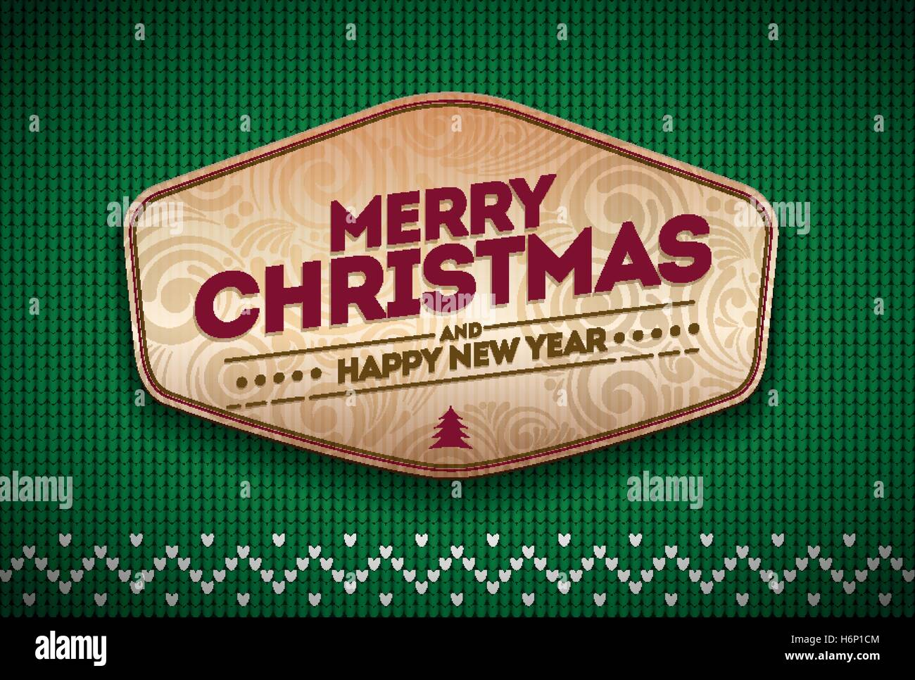 Merry Christmas and Happy New Year message on vector knitted pattern ...