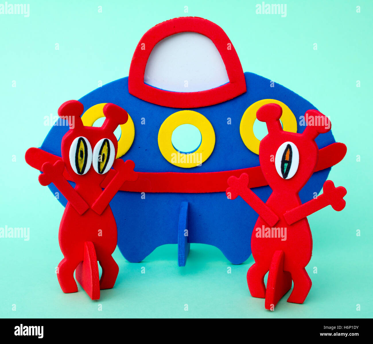 Fun Foam Alien Family and Spacecraft Stock Photo - Alamy