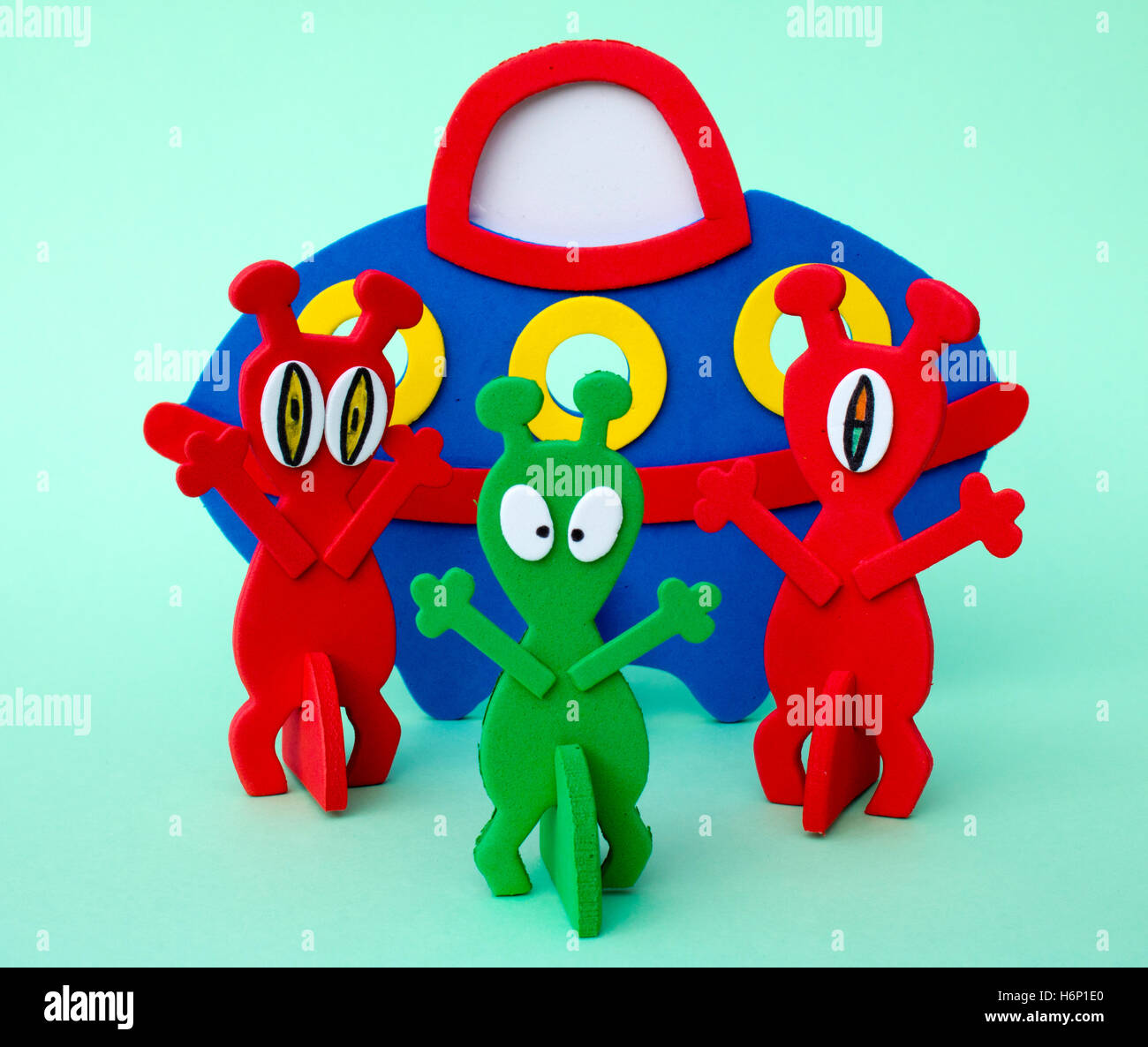 Fun Foam Alien Family and Spacecraft Stock Photo - Alamy