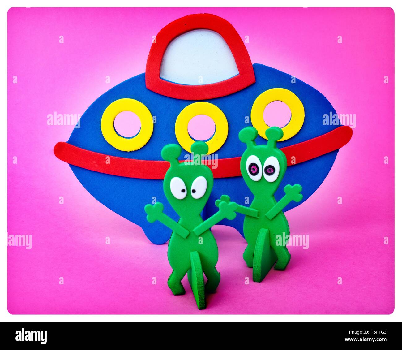 Fun Foam Alien Family and Spacecraft Stock Photo - Alamy