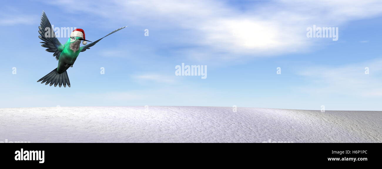 Hummingbird wearing santa hat for christmas in winter by day - 3D ...