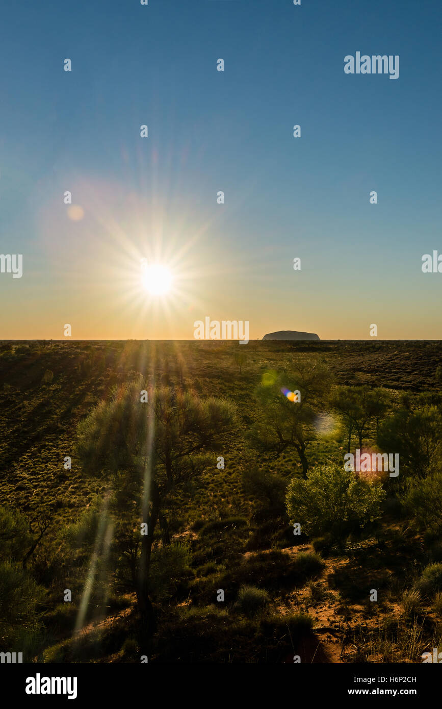 Sunrise at Uluru with clear sky and sun flare Stock Photo - Alamy