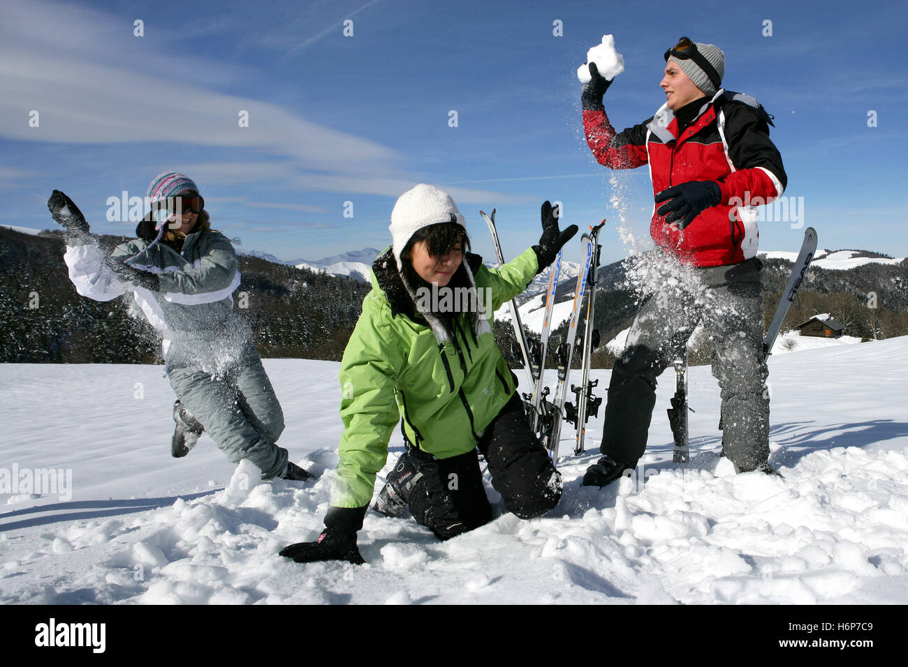 profile woman women friendship ski skiing snowball fight young younger ...