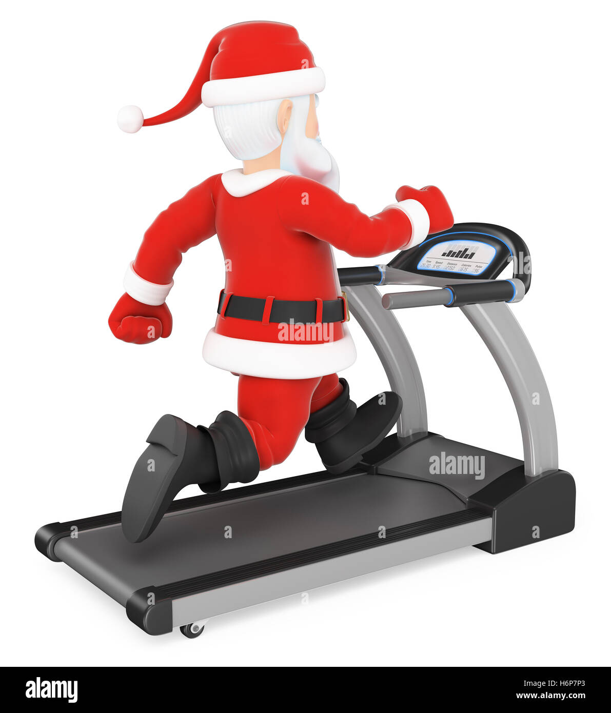 3d christmas people illustration. Santa Claus training hard on a ...