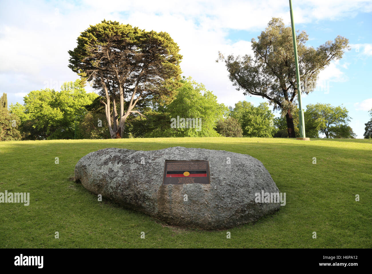 The Aboriginal Burial Stone in King’s Domain park in Melbourne Stock ...